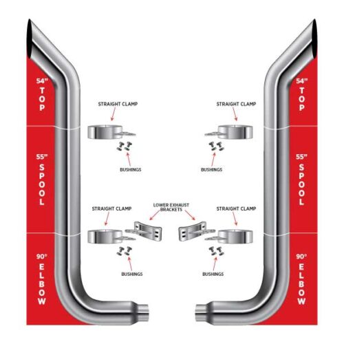 6" Dia. Complete Bullhorn Exhaust Kit - 54" Top Stacks | 55" Middle ...